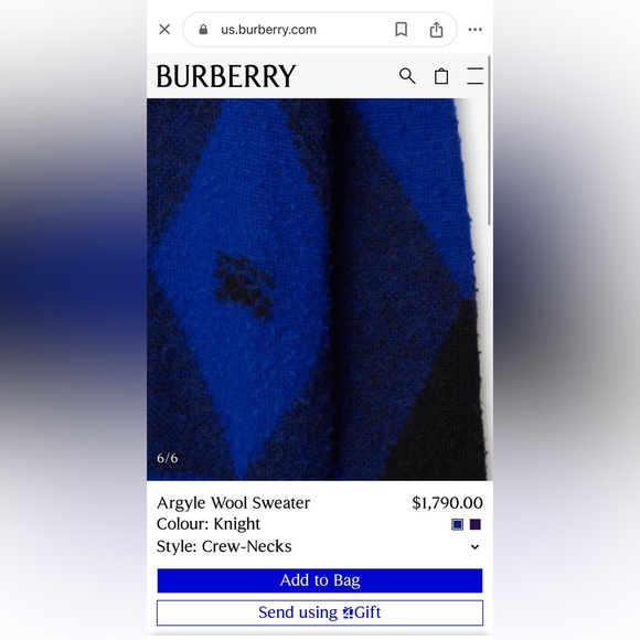 Burberry | Sweaters | Burberry Argyle Wool Sweater In Knight | Poshmark